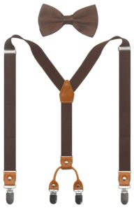 doloise suspenders & bowtie set-men's and women's elastic x band suspenders + bowtie for wedding,formal events (coffe)