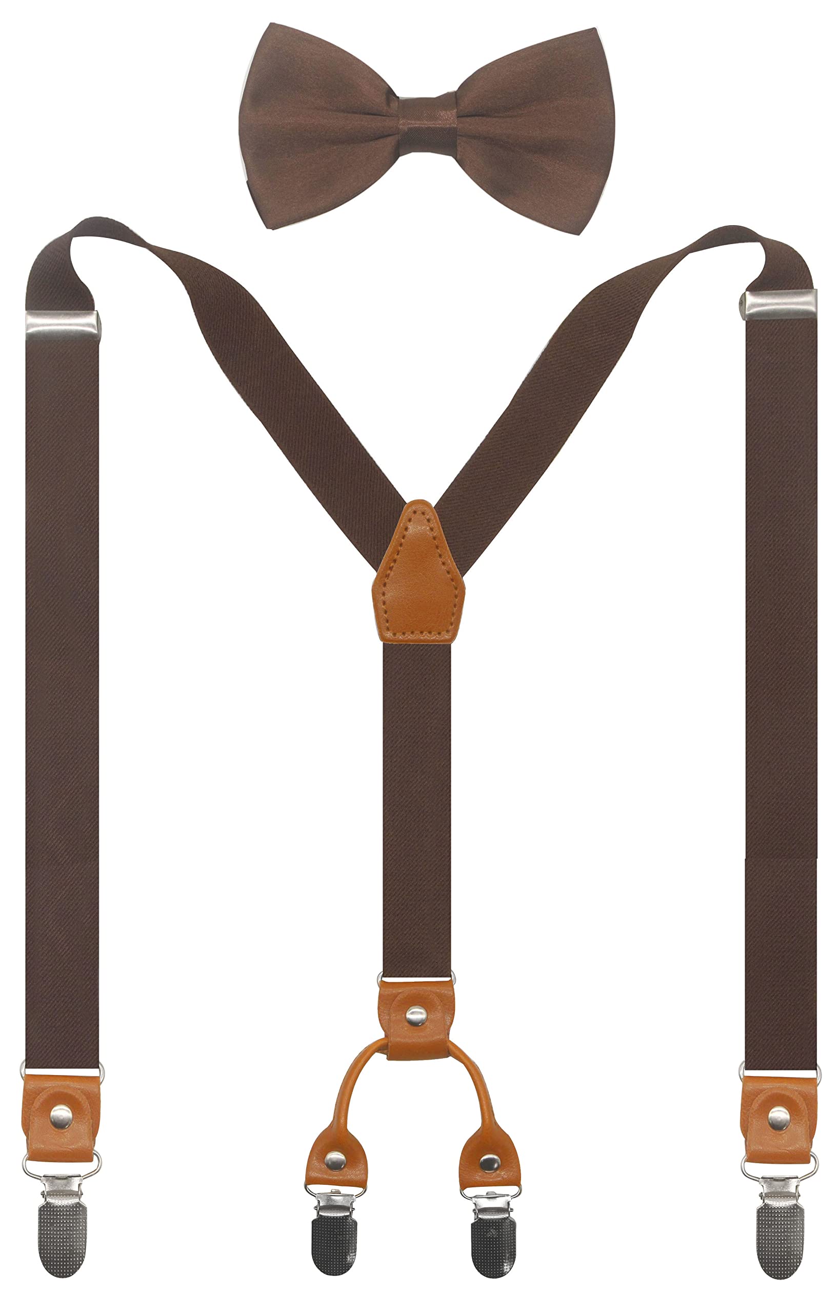 Doloise Suspenders & Bowtie Set-Men's and Women's Elastic X Band Suspenders + Bowtie For Wedding,Formal Events (coffe)