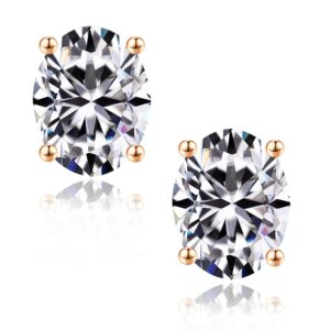 smilest oval cut moissanite stud earrings for women, 4 carat d color vvs1 clarity lab created diamond moissanite earrings 18k rose gold plated 925 sterling silver 4-prong moissanite earrings studs