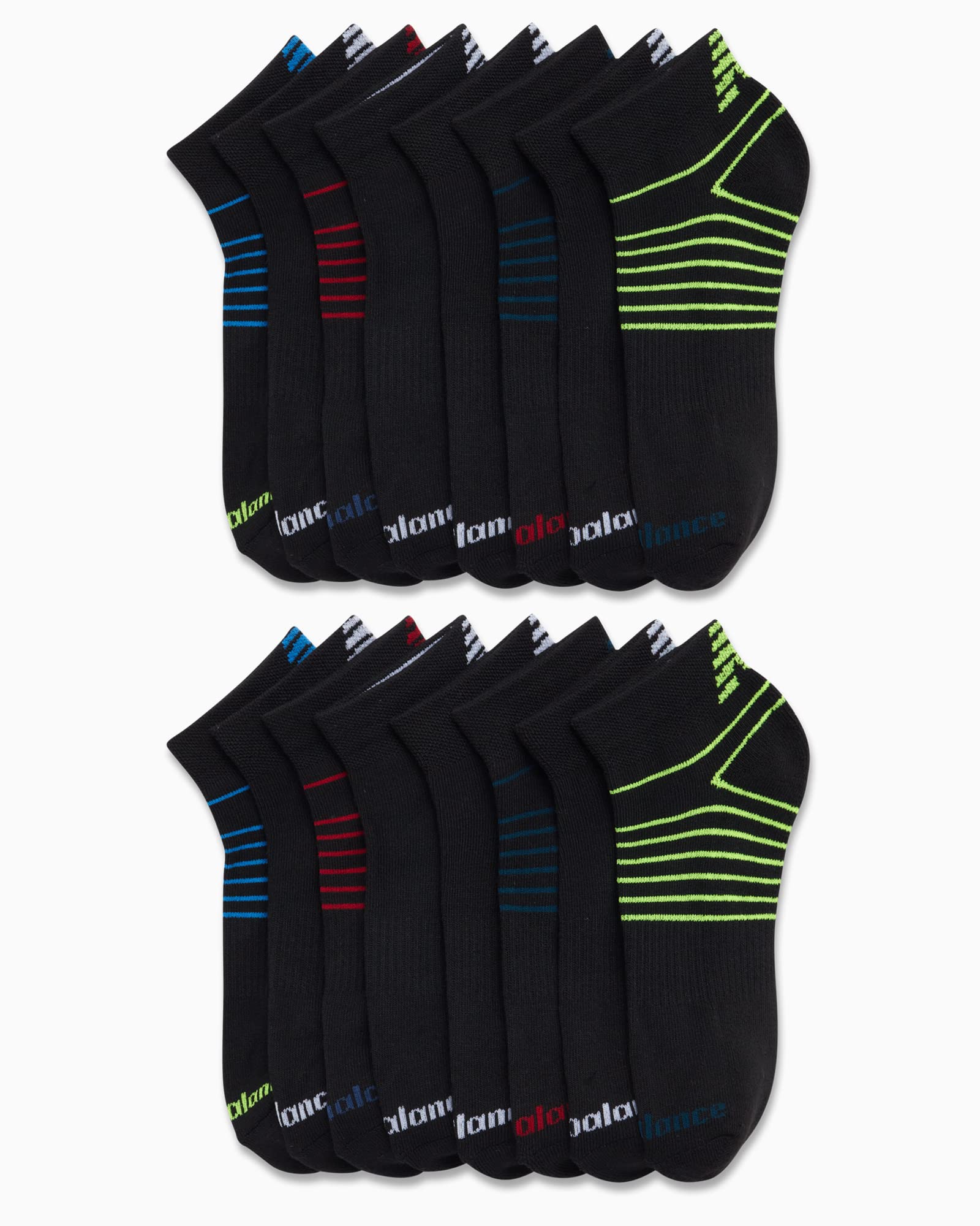 New Balance Boys' Quarter Socks - 16 Pack Soft Cushioned Performance Ankle Socks for Boys - Breathable Boy's Sports Socks, Size Large, Black Assorted