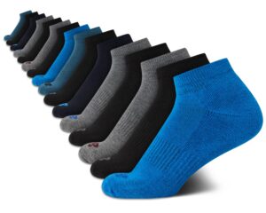 new balance boys' quarter socks - 16 pack soft cushioned performance ankle socks for boys - breathable boy's sports socks, size large, blue assorted