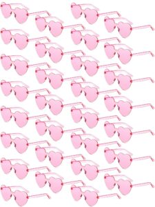 flutesan 30 pairs heart shaped sunglasses bulk rimless heart sunglasses candy color eyewear for women men bachelorette party(pink)