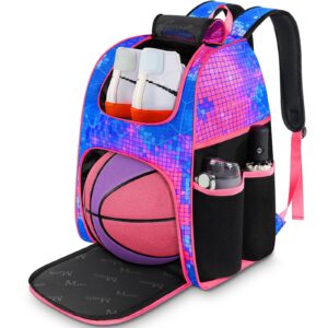 matein basketball bag, sturdy soccer bag with ball holder & shoe compartment, large basketball backpack for training equipment, water resistant sports ball bags fits volleyball football, colorful