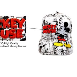 Disney Mickey Mouse Comic Book Print Snapback Baseball Hat (Black and White)