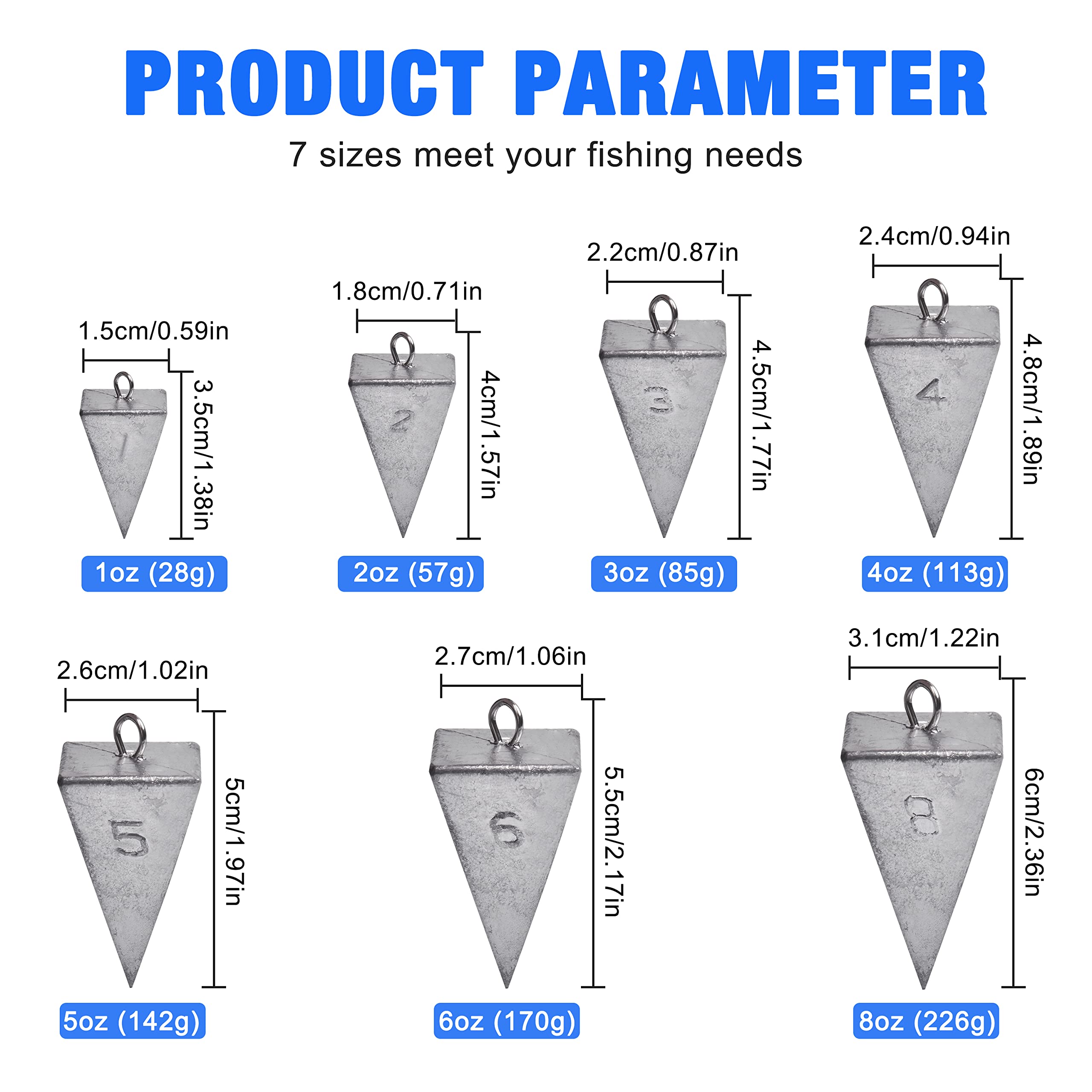 Pyramid Sinkers Fishing Weights Fishing Sinker Weights Pyramid Weights Surf Fishing Weights Saltwater Ocean Fishing Gear Tackle 1oz 2oz 3oz 4oz 5oz 6oz 8oz