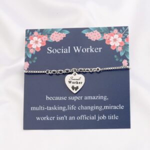 LQRI Social Worker Appreciation Gifts MSW Graduation Gift Social Worker Charm Adjustable Bracelet Thank You Gift for Social Worker Class of 2024 MSW Graduates Gift (silver)