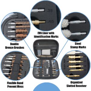 Angeebin Handgun Cleaning Kit for .22 .38/.357/9mm .40 .45 Caliber, Universal Pistol Gun Brush with Bronze Bore Brush, Brass Jag and Slotted Adapter (Set 26-Piece)