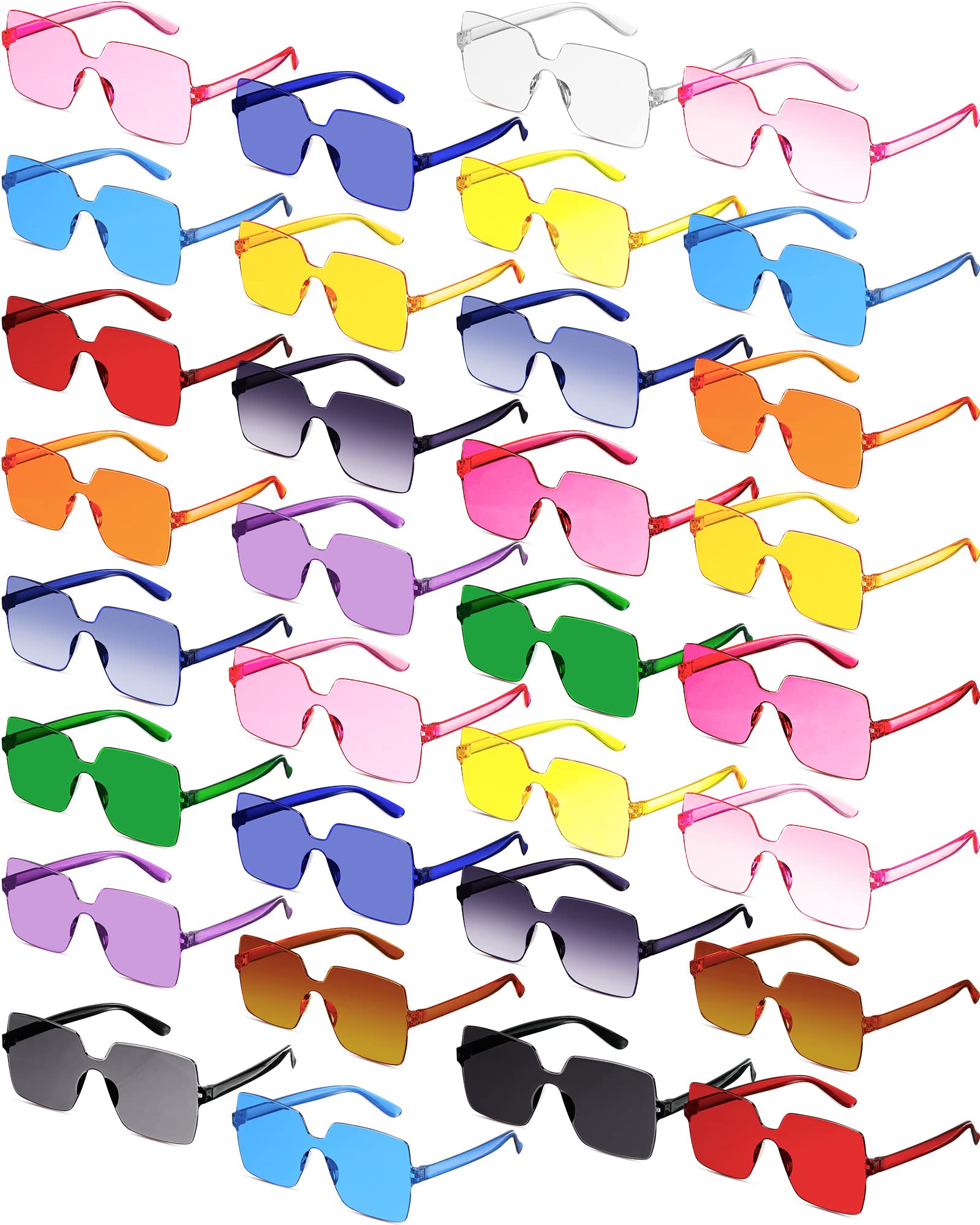 Chumia 51 Pack Fun Sunglasses Bulk Adult Party Favors Sunglasses Colorful Plastic Square Rimless Retro Sunglasses for Women Men Neon Party Candy Color Glasses