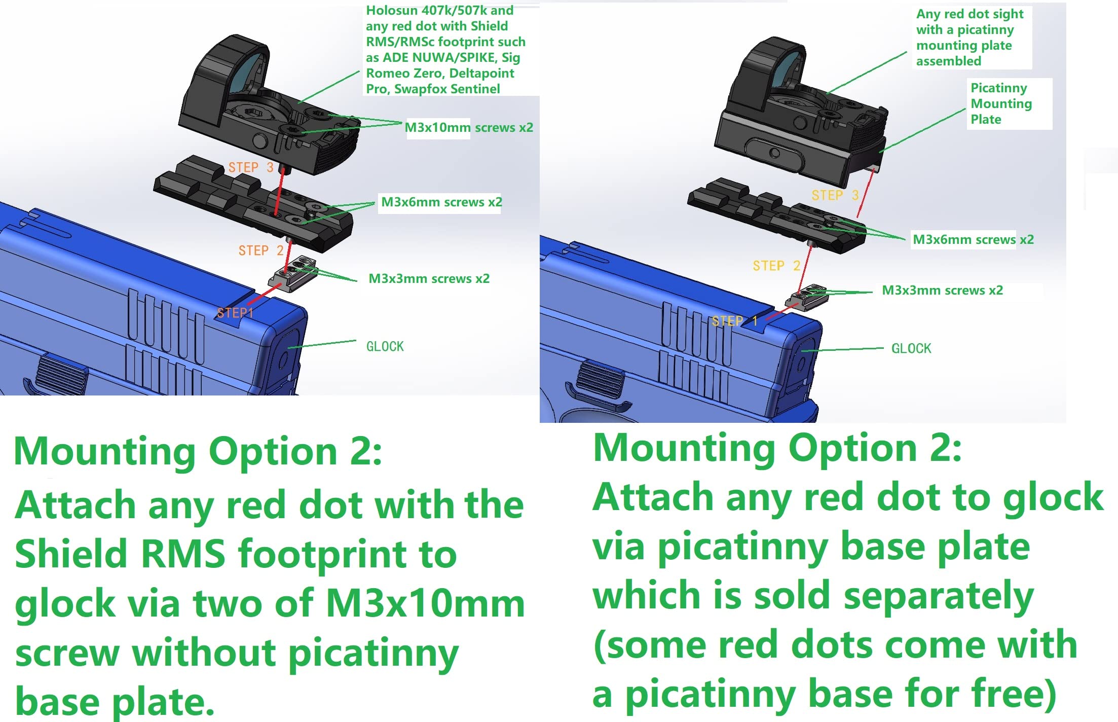 ADE Optic Red Dot Sight Mount Picatinny Plate for Taurus GX4,G3C,Canik TP9SA for Install Pistol Red Dot Sight fits Trijicon RMR,Doctor,Vortex,Burris +Built in Screw Hole for Shield RMSc Footprint