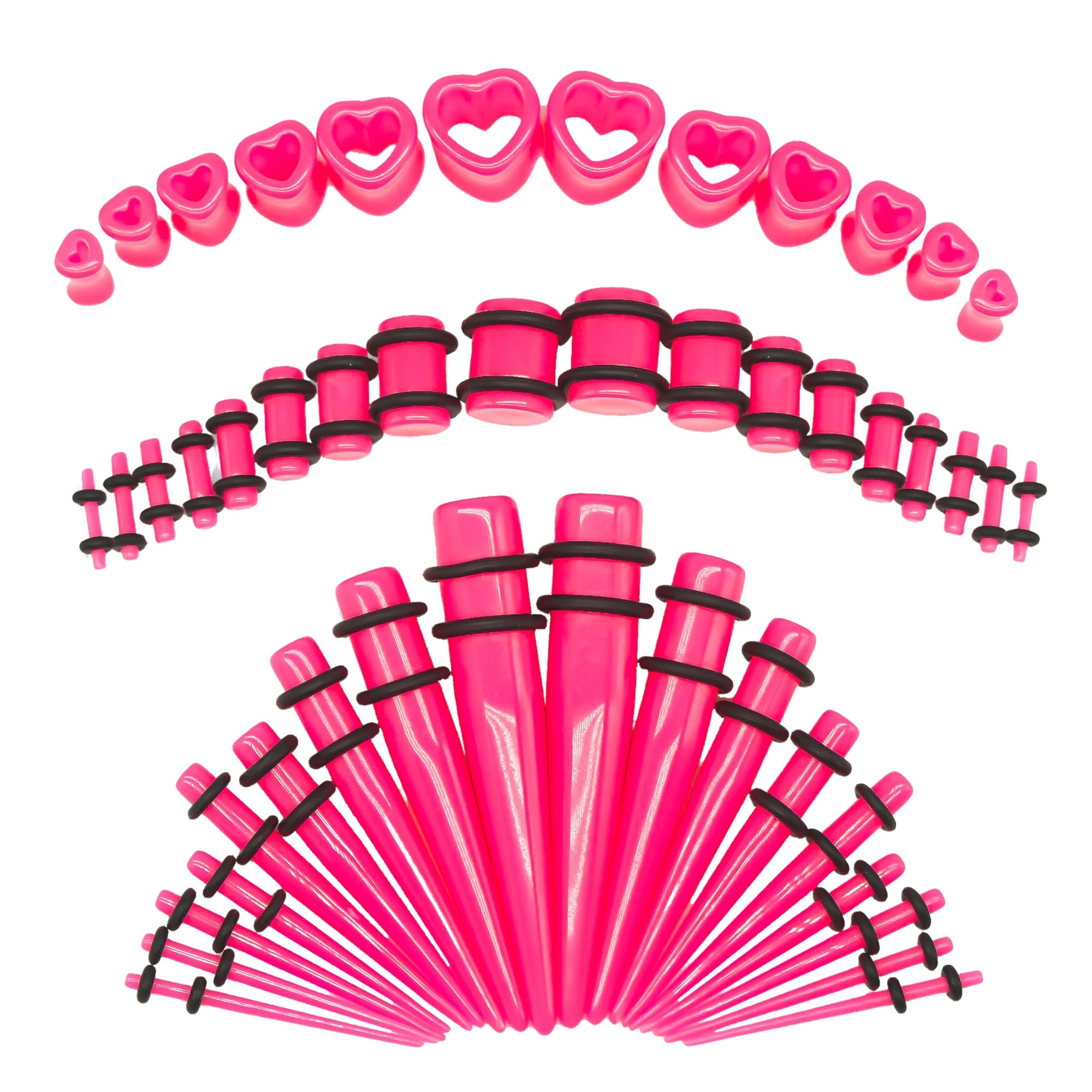 Marsrut 48 PCS Acrylic Gauge Kit Tapers Heart Tunnels Plug 14G-0000G Ear Stretching Set - PINK