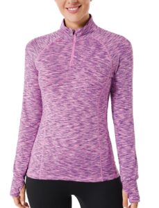 zengjo long sleeve running shirts women half zip with thumb holes(marled pink,m)