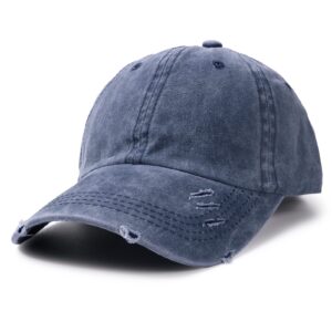 lvaiz distressed baseball cap dad hats for women men vintage washed cotton trucker hat adjustable low profile ball caps navy blue