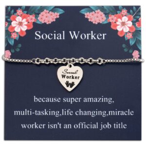 LQRI Social Worker Appreciation Gifts MSW Graduation Gift Social Worker Charm Adjustable Bracelet Thank You Gift for Social Worker Class of 2024 MSW Graduates Gift (silver)