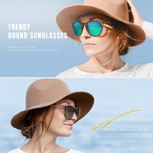 CHBP Sunglasses Womens Men Polarized UV Protection Trendy Vintage Retro Round Mirrored Lens Sunglasses For Women