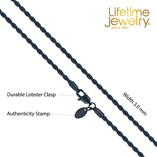 LIFETIME JEWELRY 3mm Rope Chain for Men & Women Diamond Cut Necklaces for Women & Men Necklace 14 to 36 Inch Black | Gunmetal | Stainless Steel (18 inches, Black)