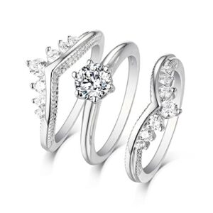 engagement ring for women bridal sets 1ct round moissanite engagement ring set 3 piece set wedding ring set platinum plated silver promise rings anniversary size10.5