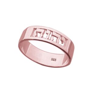 personalized 925 sterling silver hebrew name ring custom laser cut out letters band jewish gift for her (rose gold)