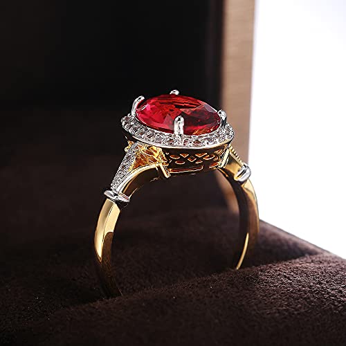 925 Sterling Silver Ladies Garnet Ruby Two Tone Ring Vintage Ruby Ring Shiny Full Diamond Mermaid Oval Cut Large Red Cubic Zirconia Ring Eternity Engagement Wedding Rings Women's 618 (9)