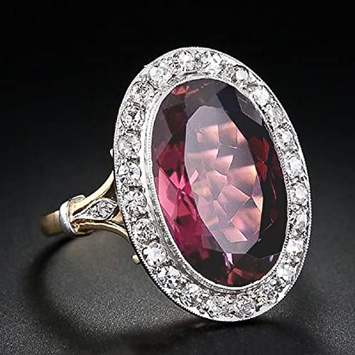 925 Sterling Silver Ladies Garnet Ruby Two Tone Ring Vintage Ruby Ring Shiny Full Diamond Mermaid Oval Cut Large Red Cubic Zirconia Ring Eternity Engagement Wedding Rings Women's 618 (9)