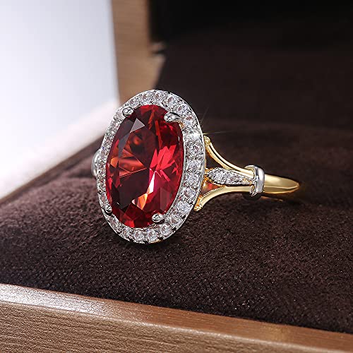 925 Sterling Silver Ladies Garnet Ruby Two Tone Ring Vintage Ruby Ring Shiny Full Diamond Mermaid Oval Cut Large Red Cubic Zirconia Ring Eternity Engagement Wedding Rings Women's 618 (9)