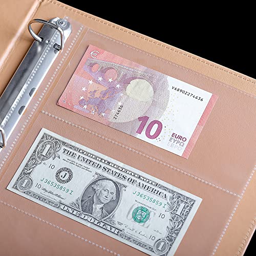 100 Sheets Currency Pages for Paper Money Collection - 3 Pockets Currency Sleeves/Currency Holder Collecting Album Pages for Paper Money Bill Banknote Coupon IN02100