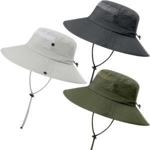 3 pack mens boonie sun hat women uv protection outdoor bucket hat with wide brim for fishing,hiking,safari & gardening (3 pack-dark grey＆light grey＆army green)