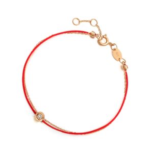 chow sang sang promessa 18k rose gold (gh color, si clarity, round brilliant) diamond love knot with red thread bracelet for women 88380b | 7.4", (19 cm)