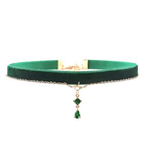 love heart velvet zircon bead choker collar necklace adjustable retro knot clavicle chain necklace for women wedding party aesthetic jewelry birthday gift-g green