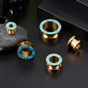 COOEAR Screw Back Ear Gauges Stainless Steel Tunnels Piercing Stone Mosaic Plugs Size 0g to 1".