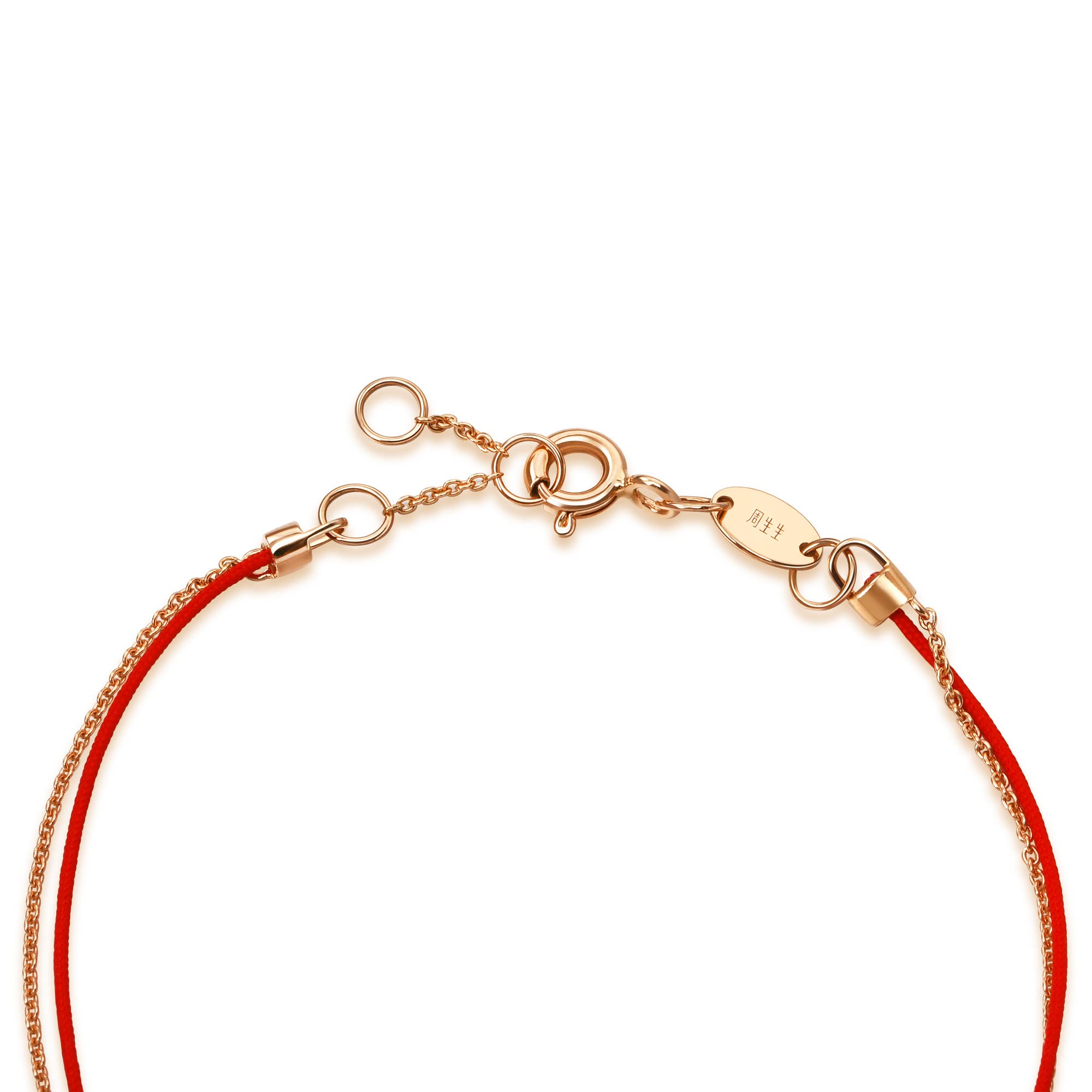 CHOW SANG SANG Promessa 18K Rose Gold (GH color, SI Clarity, Round Brilliant) Diamond Love Knot with Red thread Bracelet for Women 88380B | 7.4", (19 CM)