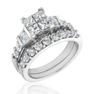 2ctw princess diamond composite white gold engagement and wedding ring bridal set | harmony collection - size 7