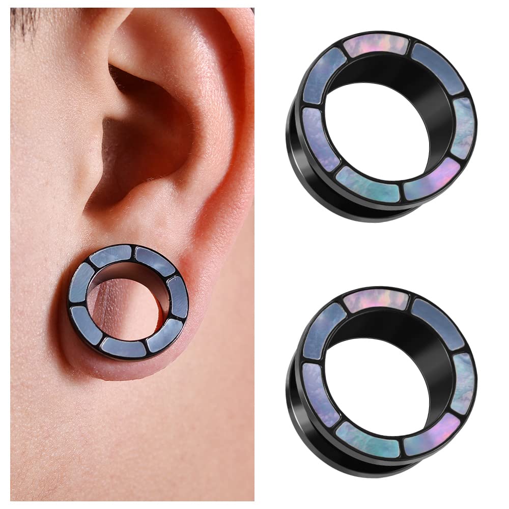 COOEAR Screw Back Ear Gauges Stainless Steel Tunnels Piercing Stone Mosaic Plugs Size 0g to 1".