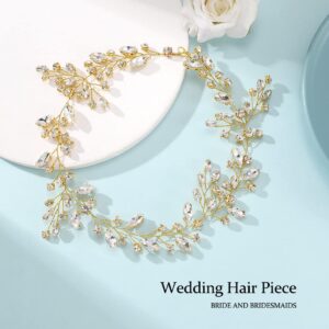 JAKAWIN Bride Crystal Wedding Hair Vine Silver Bridal Hair Piece Rhinestone Hair Accessories for Women HV113 (A Gold)