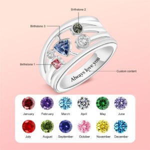 YOOURNEONS Personalized 1-8 Birthstone Rings for Mothers Custom Family Rings for women Mothers Day Christmas Jewelry Gift for mom Grandma (3 Stones)