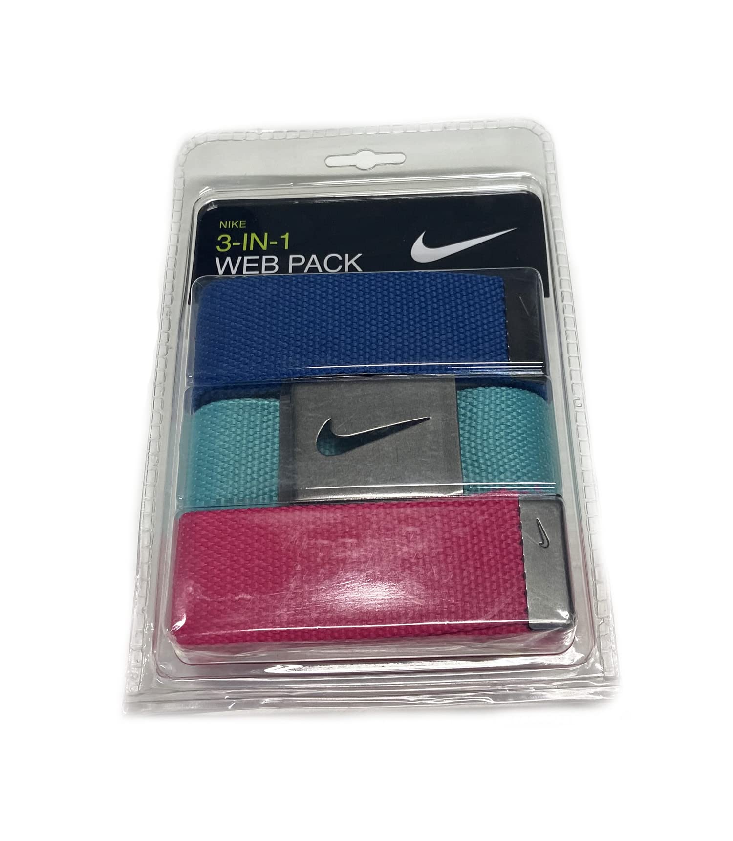 Nike New 3-in-1 Blue/Teal/Pink Golf Web Belt Pack Cut-to-Length OSFM