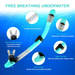 Snorkeling Gear for Adults, Mask Fins Snorkel Set with Diving Mask and Dry Top Snorkel Gear for Snorkeling Swimming Diving