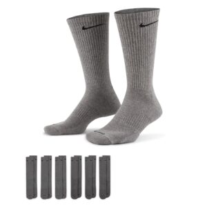 nike mens everyday plus cushion crew training 6 pair socks, dark grey heather/black, medium