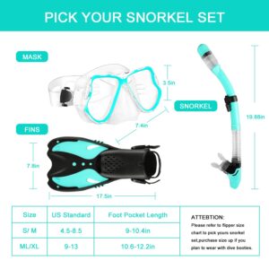 Snorkeling Gear for Adults, Mask Fins Snorkel Set with Diving Mask and Dry Top Snorkel Gear for Snorkeling Swimming Diving