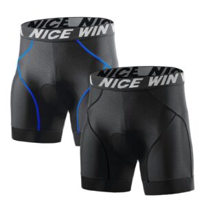 NICEWIN 2 Pack Men's Cycling Shorts Bike Underwear with 4D Padding Breathable MTB Riding Biker Liner Cycle Clothes Black & Blue XL