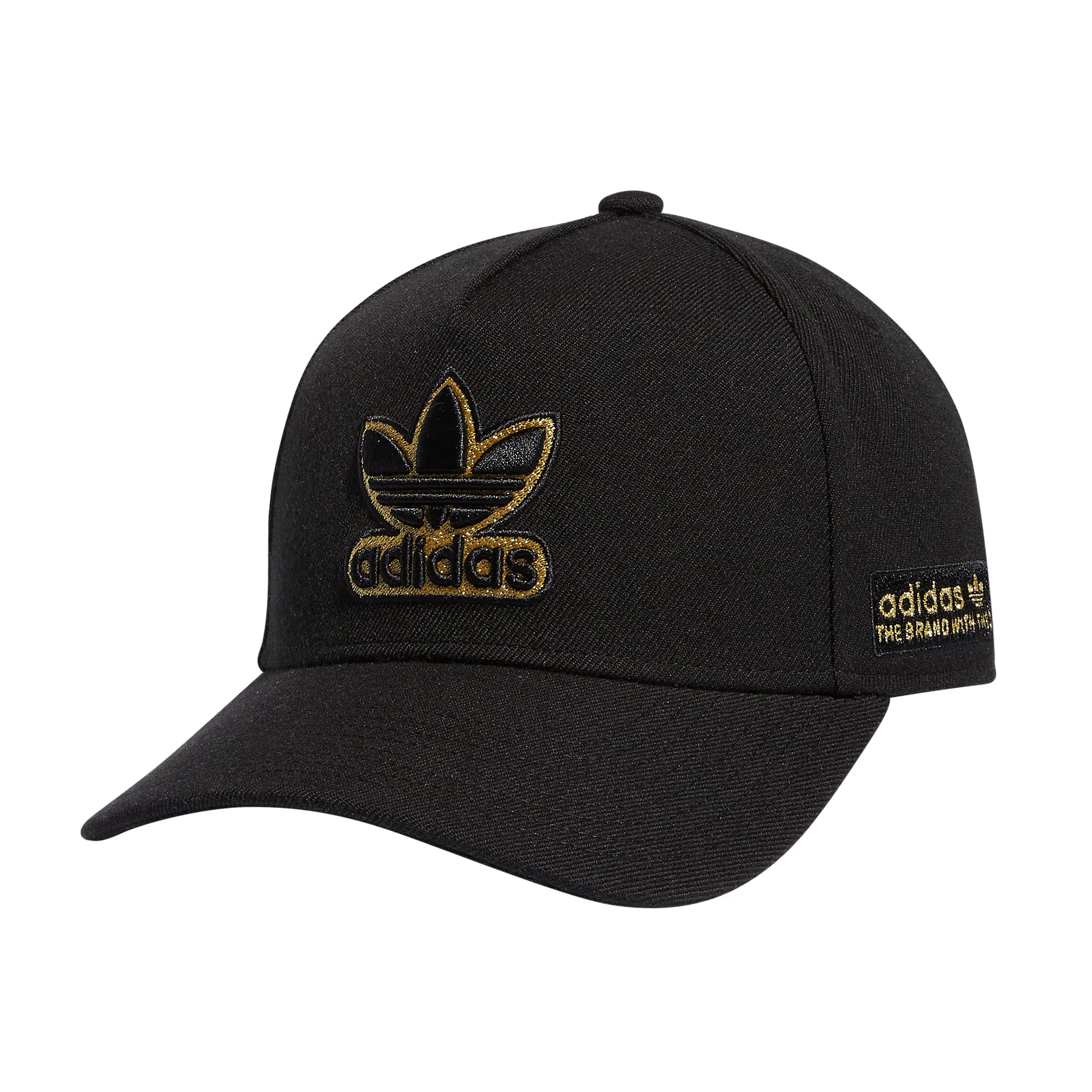 adidas Originals Men's A-Frame 5 Panel High Crown Structured Snapback Hat, Black/Gold Metallic/Black, One Size