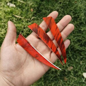 HANDBAIGE 36pcs 4-Inch Shield Cut Natural Feathers Arrow Real Fletchings Archery Right Wing Vanes Arrow Turkey Fletches for Hunting and Shooting (Orange)