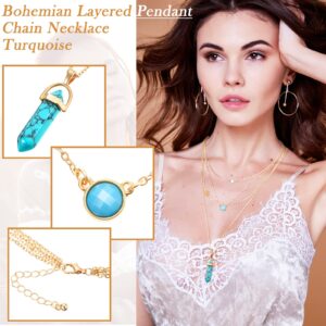 CHENGU 14 Pcs Western Jewelry for Women Boho Turquoise Necklace Rings Jewelry Set Bohemian Joint Knuckle Rings Set for Women (Classic Style)