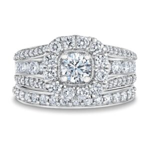 2ctw Round Diamond 75th Anniversary White Gold Engagement and Wedding Ring Bridal Set | Timeless Collection - Size 8