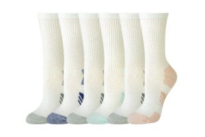 amazon essentials women's performance cotton cushioned breathable athletic crew sports socks, 6 pairs, white, 6-9