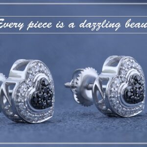 Dazzlingrock Collection 0.37 Carat (ctw) Round Black and White Diamond Heart Shaped Screw Back Stud Earrings For Women in 925 Sterling Silver