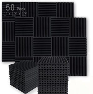 wiberation 50 pack acoustic foam panels 1" x 12" x 12" wedge soundproof foam for studios, recording studios, home studios