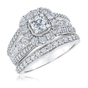 2ctw round diamond 75th anniversary white gold engagement and wedding ring bridal set | timeless collection - size 8