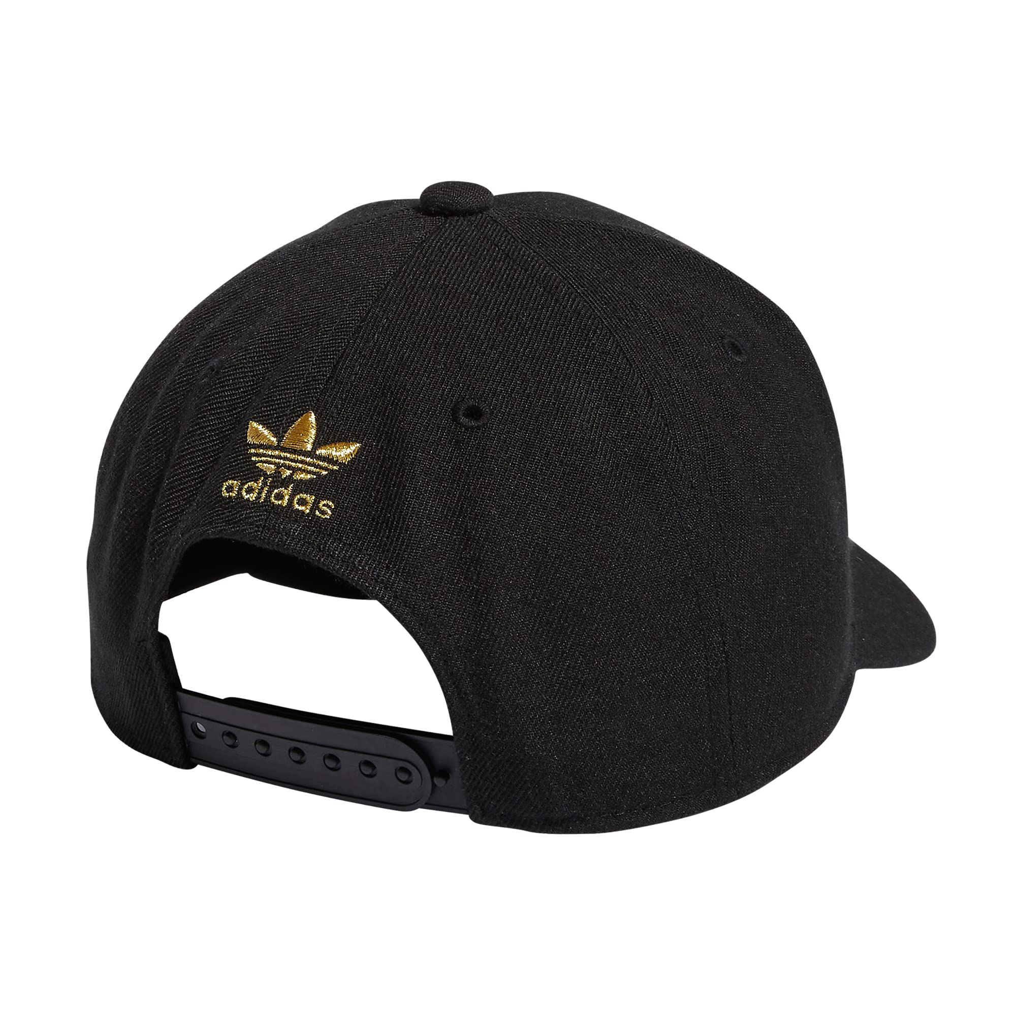 adidas Originals Men's A-Frame 5 Panel High Crown Structured Snapback Hat, Black/Gold Metallic/Black, One Size