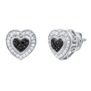 dazzlingrock collection 0.37 carat (ctw) round black and white diamond heart shaped screw back stud earrings for women in 925 sterling silver