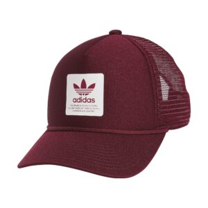 adidas originals dispatch trucker 5-panel high crown mesh-back adjustable strapback cap, shadow red/white, one size